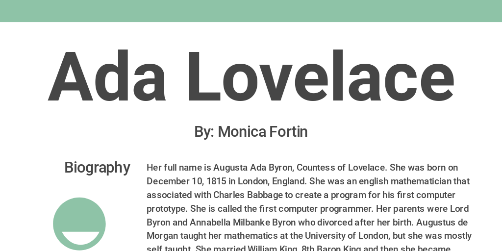 Ada Lovelace Infographic by Monica Elena Fortin Funes - Infogram