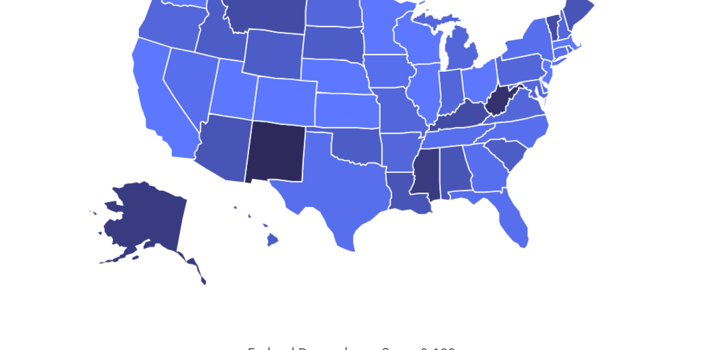 2022 Update: Heatmap of Federal Dependency by State by Megan Filbin ...