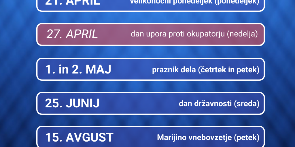 DELA PROSTI DNEVI V LETU 2025 by Pop-TV Team - Infogram