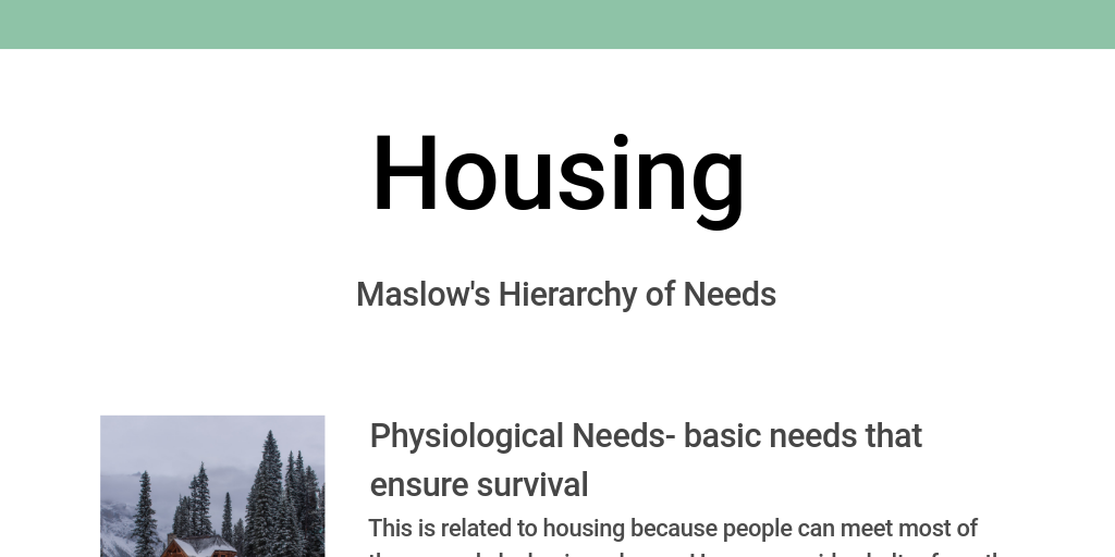 Maslow's Hierarchy of Needs for Housing by Grace Tovar - Infogram