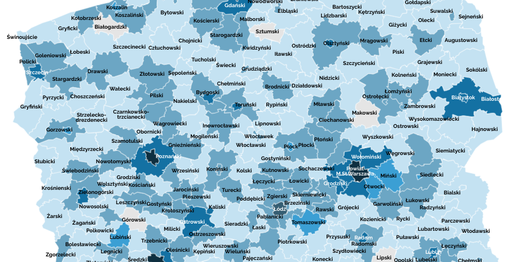 mapa powiatów marzec 2021 by Wojciech Drzewiecki - Infogram