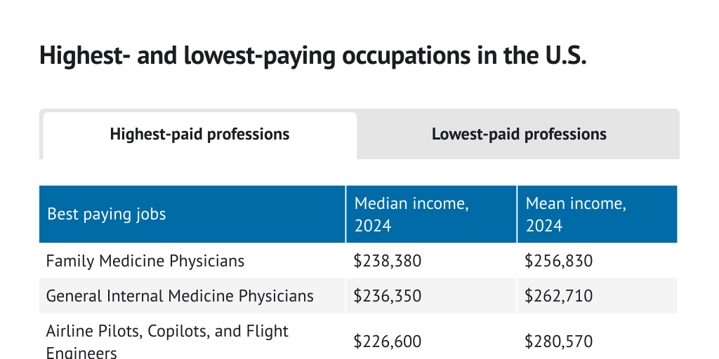Highest-earning professions (2024) by The Ascent - Infogram