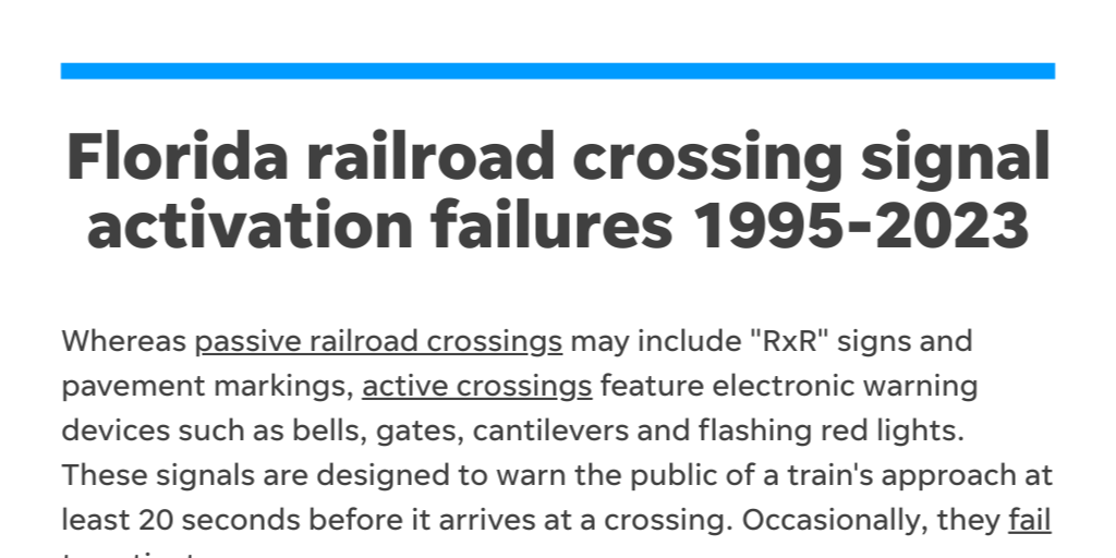 Florida railroad crossing signal activation failures 1995-2023 by ...