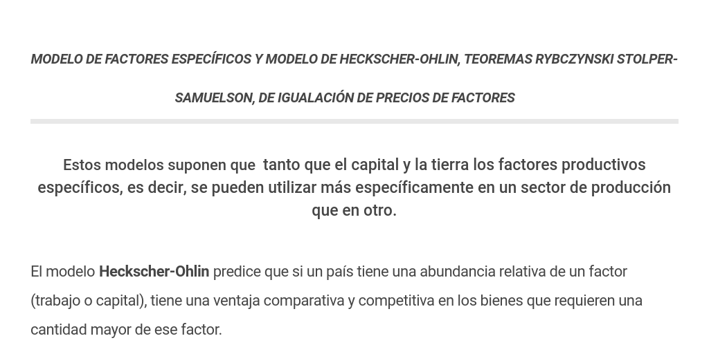 MODELO DE FACTORES ESPECÍFICOS Y MODELO DE HECKSCHER-OHLIN, TEOREMAS ...